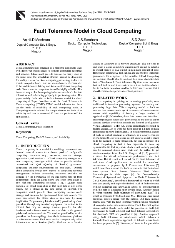 (PDF) Fault Tolerance Model in Cloud Computing