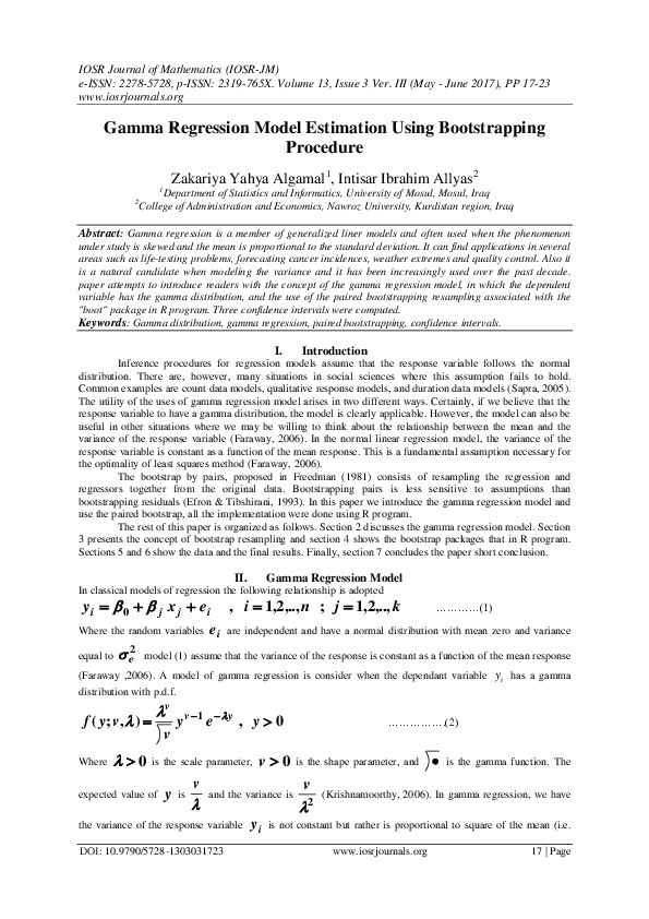 Pdf Gamma Regression Model Estimation Using Bootstrapping Procedure
