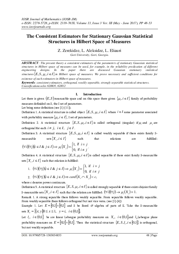 (PDF) The Consistent Estimators for Stationary Gaussian Statistical Structures in Hilbert Space ...