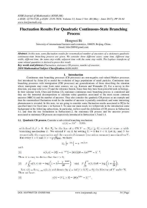 (PDF) Fluctuation Results For Quadratic Continuous-State Branching Process