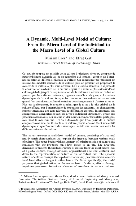 Pdf A Dynamic Multi Level Model Of Culture From The Micro Level Of The Individual To The 