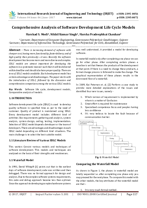 (PDF) Comprehensive Analysis of Software Development Life Cycle Models
