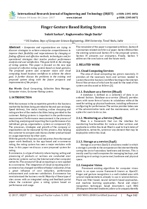 (PDF) Finger Gesture Based Rating System