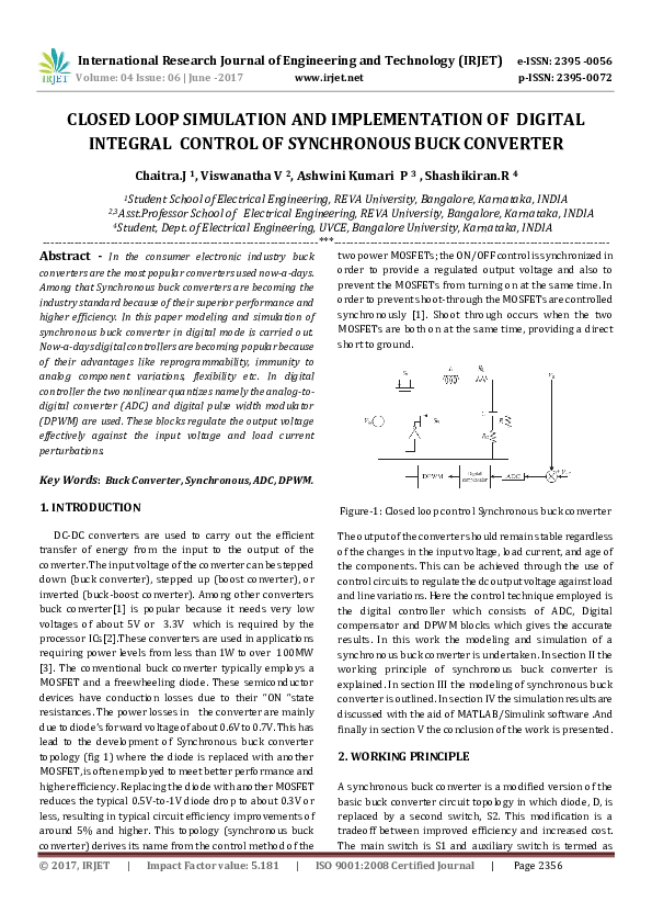 Pdf Closed Loop Simulation And Implementation Of Digital Integral Control Of Synchronous Buck