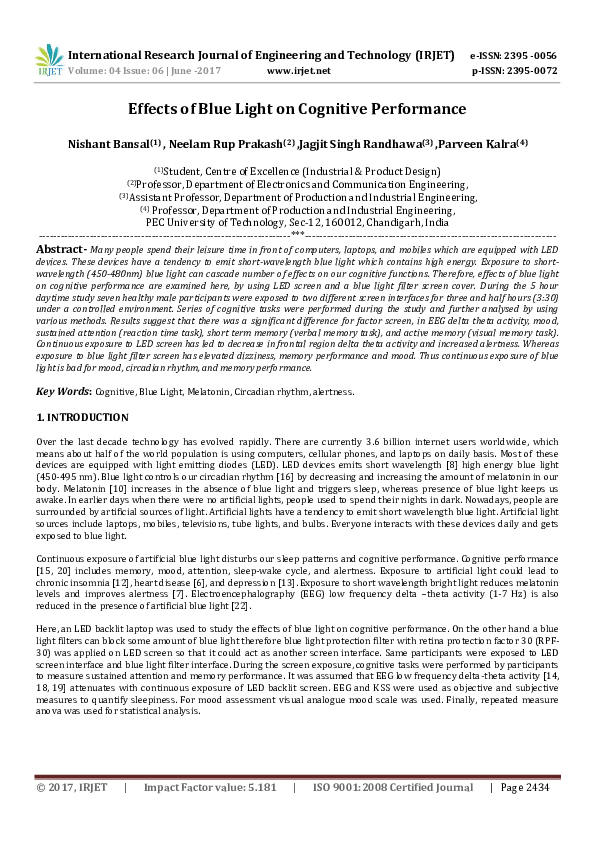 (PDF) Effects of Blue Light on Cognitive Performance