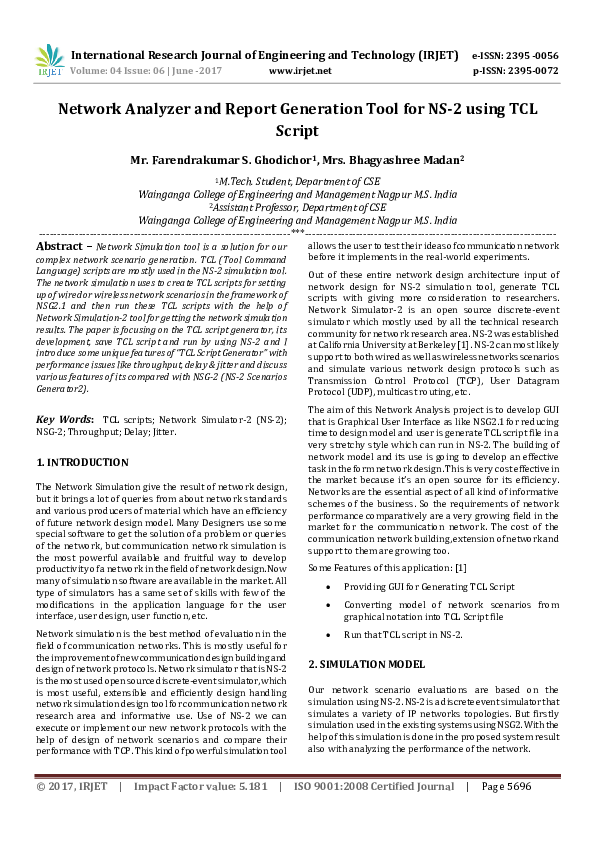 Pdf Network Analyzer And Report Generation Tool For Ns 2 Using Tcl Script