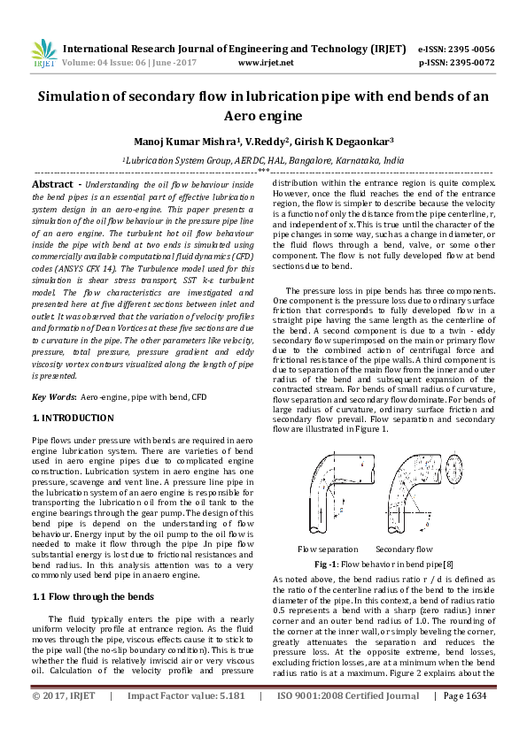 (PDF) Simulation of Secondary Flow in Lubrication Pipe with End Bends ...