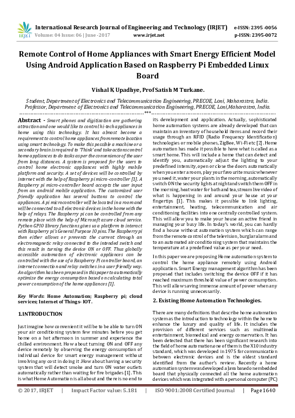 (PDF) Remote Control of Home Appliances with Smart Energy Efficient ...