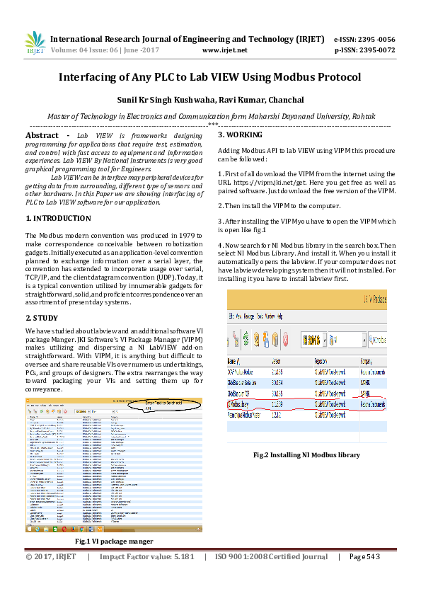 Pdf Interfacing Of Any Plc To Lab View Using Modbus Protocol