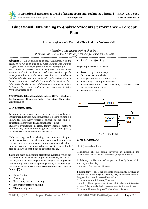 (PDF) Educational Data Mining to Analyze Students Performance – Concept Plan