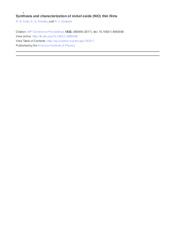 (PDF) Synthesis and characterization of nickel oxide (NiO) thin films (PDF) Synthesis and characterization of nickel oxide (NiO) thin films