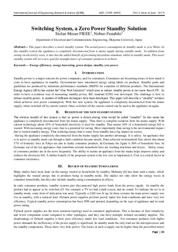 (PDF) Switching System, a Zero Power Standby Solution