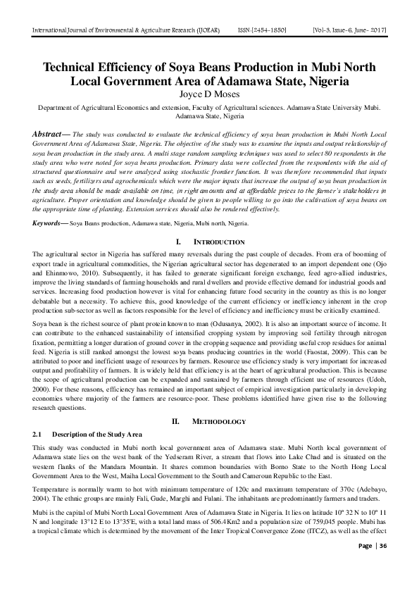 (PDF) Technical Efficiency of Soya Beans Production in Mubi North Local ...