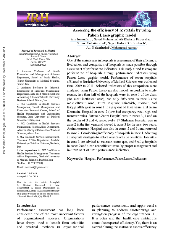 (PDF) Assessing the efficiency of hospitals by using Pabon Lasso ...