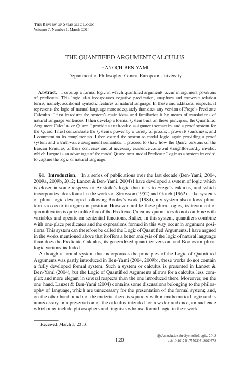 (PDF) The Quantified Argument Calculus