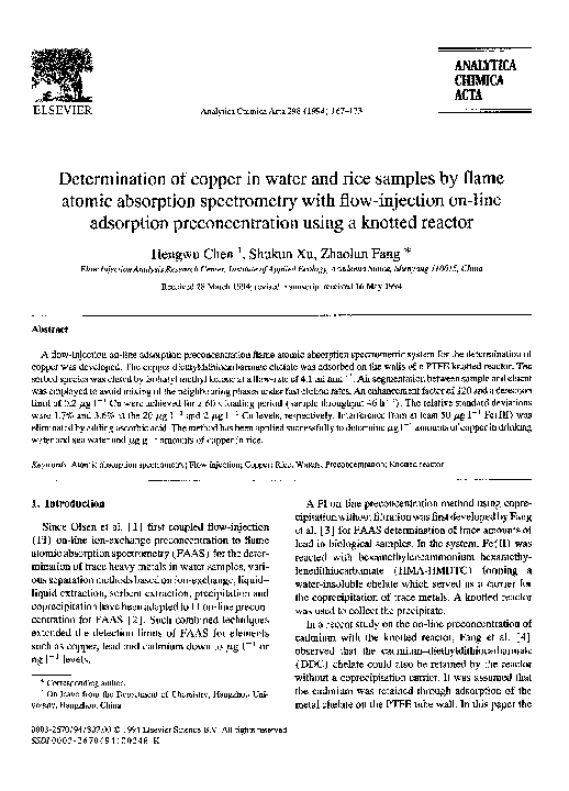 (PDF) Determination of copper in water and rice samples by flame atomic ...