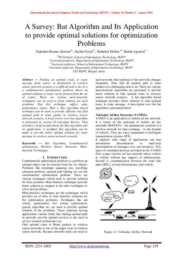(PDF) A Survey: Bat Algorithm and Its Application to provide optimal ...