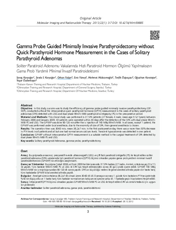 (PDF) Gamma Probe Guided Minimally Invasive Parathyroidectomy without ...