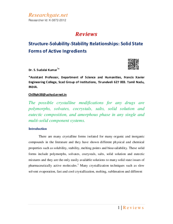 (PDF) Structure-Solubility-Stability Relationships: Solid State Forms ...