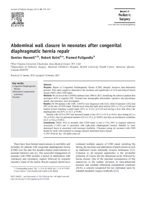 (PDF) Abdominal wall closure in neonates after congenital diaphragmatic ...