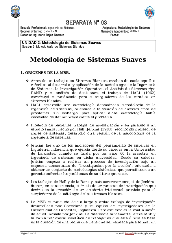 (DOC) SEPARATA N° 03 UNIDAD 2: Metodología de Sistemas Suaves Metodología de Sistemas Suaves