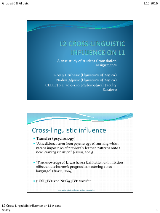 (PDF) L2 Cross-linguistic influence on L1