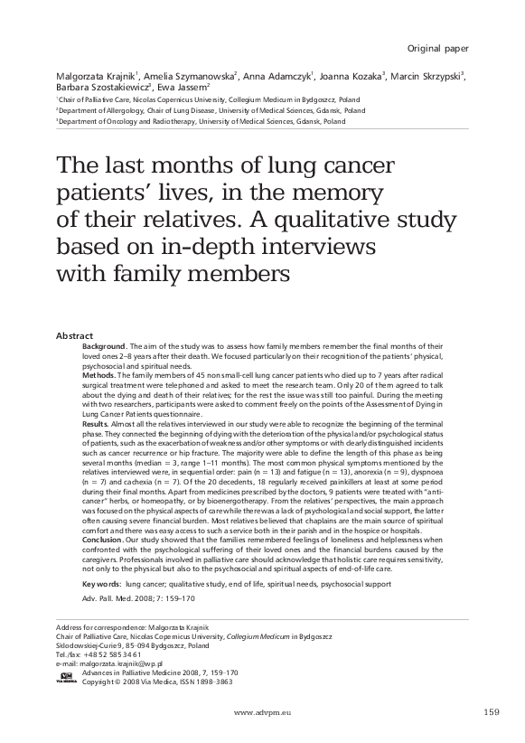 (PDF) The last months of lung cancer patients’ lives, in the memory of ...