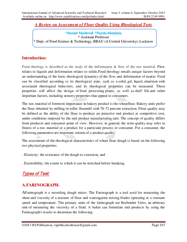 (PDF) A Review on Assessment of Flour Quality Using Rheological Tests