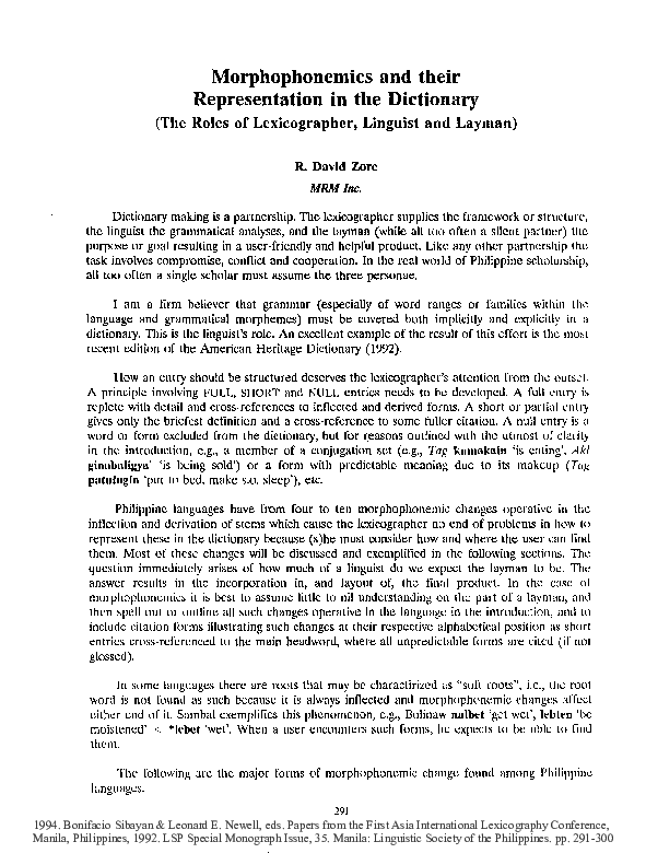 (PDF) Morphophonemics and their Representation in the Dictionary (The ...