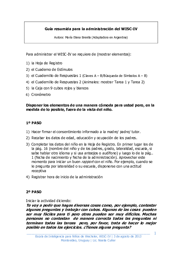 (PDF) Guía resumida para la administración del WISC-IV