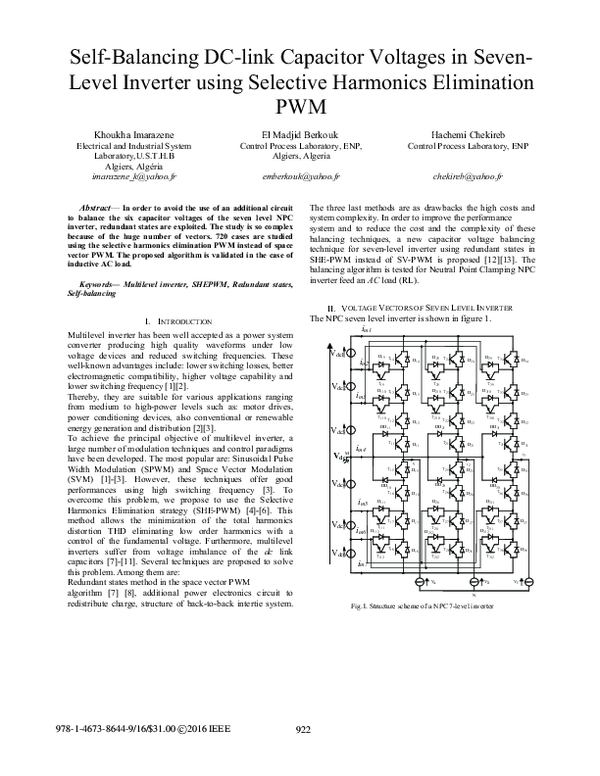 (PDF) Self-Balancing DC-link Capacitor Voltages in Seven- Level Inverter using Selective ...