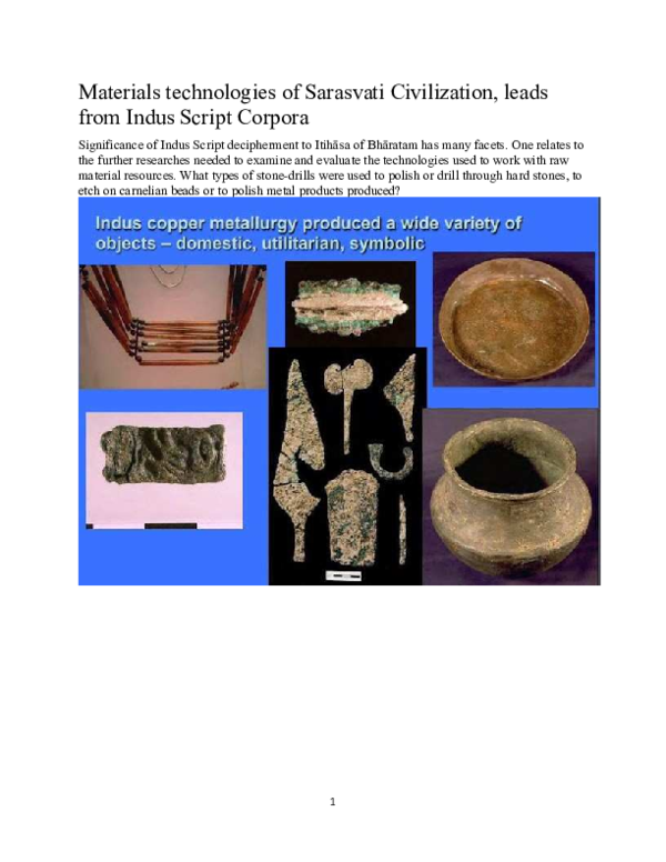 (PDF) Materials technologies of Sarasvati Civilization, leads from ...