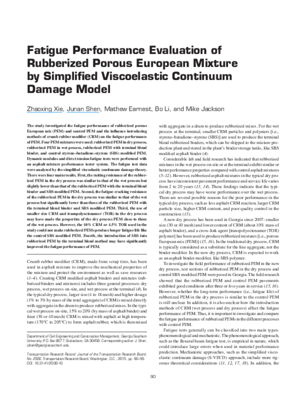 (PDF) Fatigue Performance Evaluation of Rubberized Porous European ...