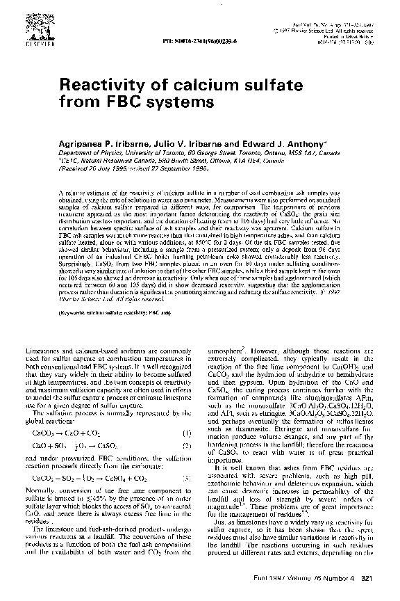 (PDF) Reactivity of calcium sulfate from FBC systems