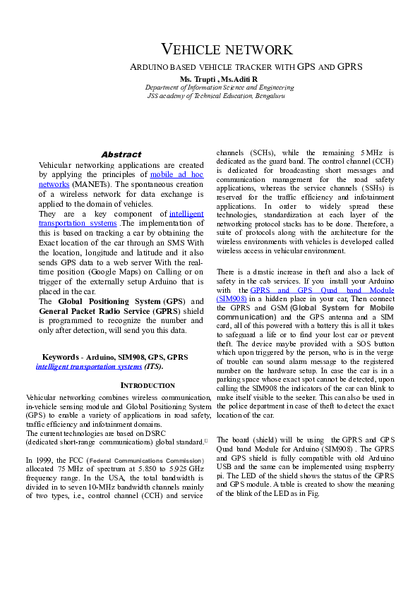 Doc Vehicle Network Arduino Based Vehicle Tracker With Gps And Gprs