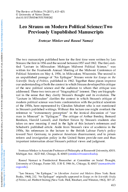 (PDF) Leo Strauss on Modern Political Science: Two Previously ...