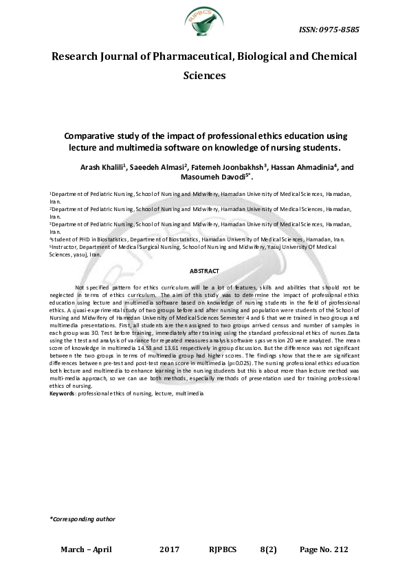 (PDF) Comparative study of the impact of professional ethics education using lecture and ...