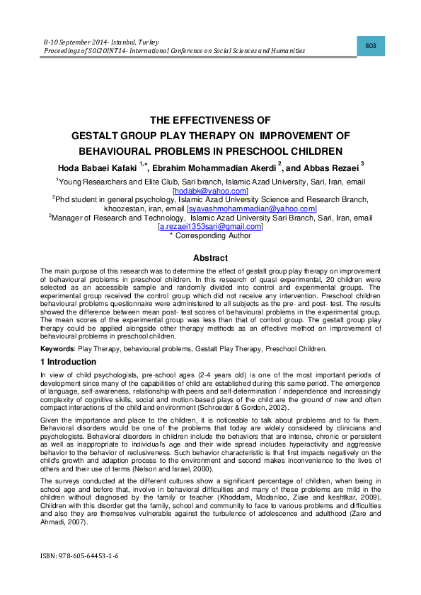 (PDF) THE EFFECTIVENESS OF GESTALT GROUP PLAY THERAPY ON IMPROVEMENT OF ...