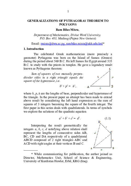 (DOC) Generalization of Pythagoras theorem to polygons.doc