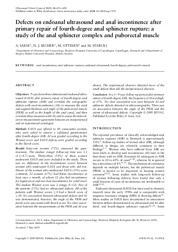 (PDF) Defects on endoanal ultrasound and anal incontinence after ...