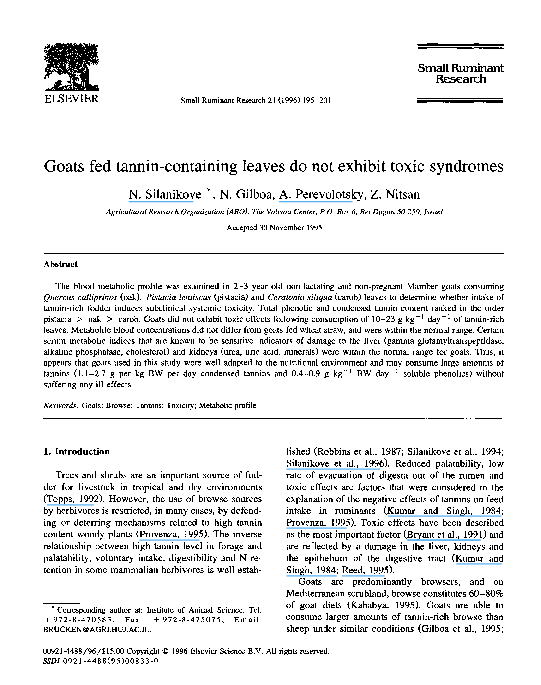 (PDF) Goats fed tannin-containing leaves do not exhibit toxic syndromes