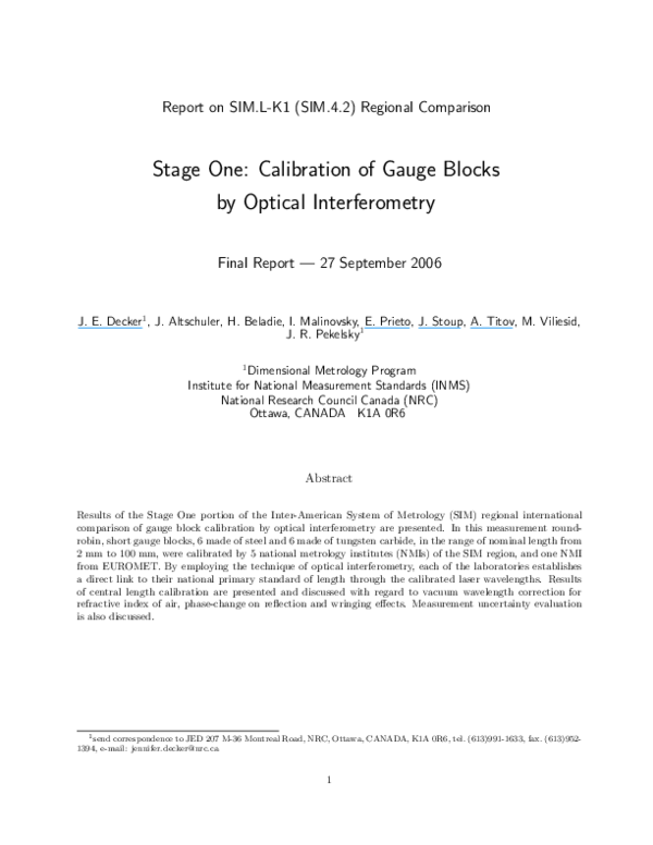 (PDF) Final Report on SIM.L-K1 (SIM.4.2) Regional Comparison. Stage One ...