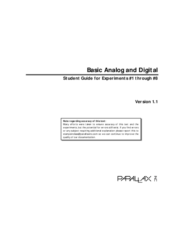 (PDF) Basic Analog and Digital Student Guide for Experiments #1 through #8