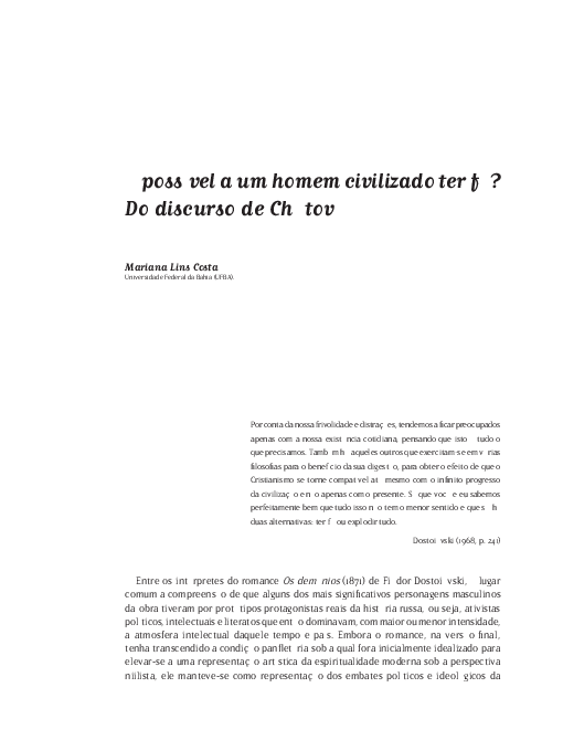 (PDF) É possível a um homem civilizado ter fé? Do discurso de Chátov