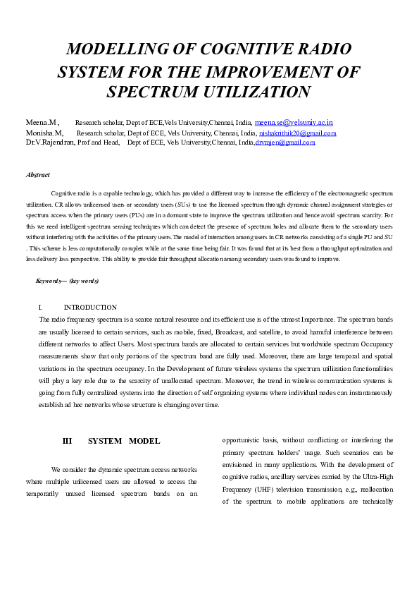 Doc Modelling Of Cognitive Radio System For The Improvement Of