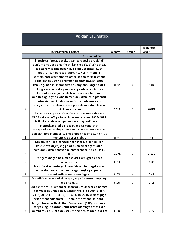 (DOC) Adidas' EFE Matrix