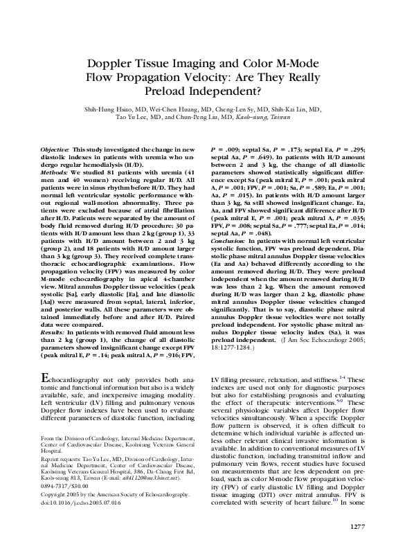 (PDF) Doppler Tissue Imaging and Color M-Mode Flow Propagation Velocity ...