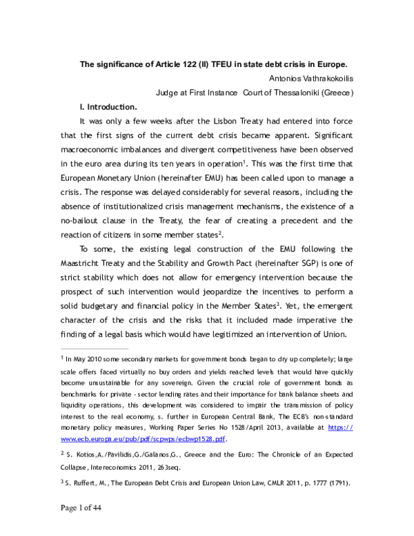 (PDF) The significance of Article 122 (II) TFEU in state debt crisis in ...
