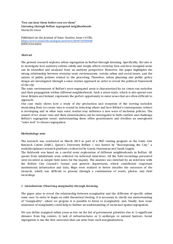 (PDF) " You can hear them before you see them " Listening through ...