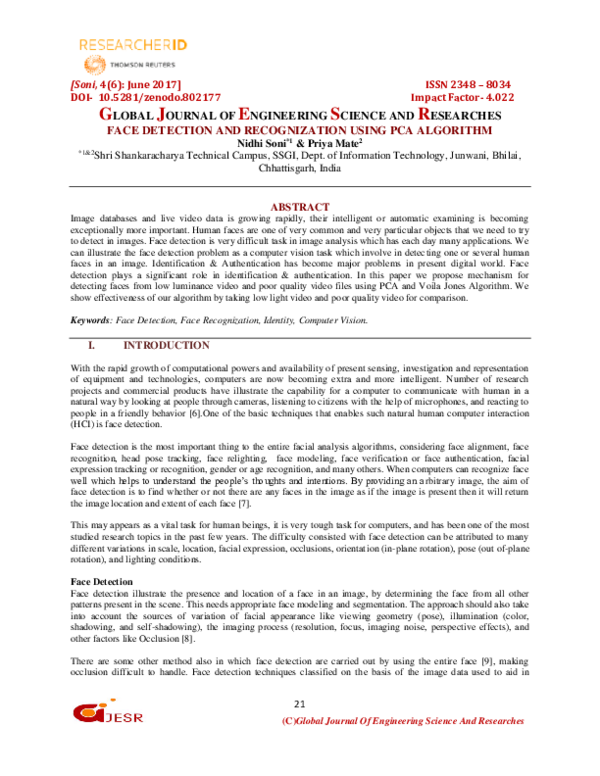 Face Detection And Recognization Using Pca Algorithm
